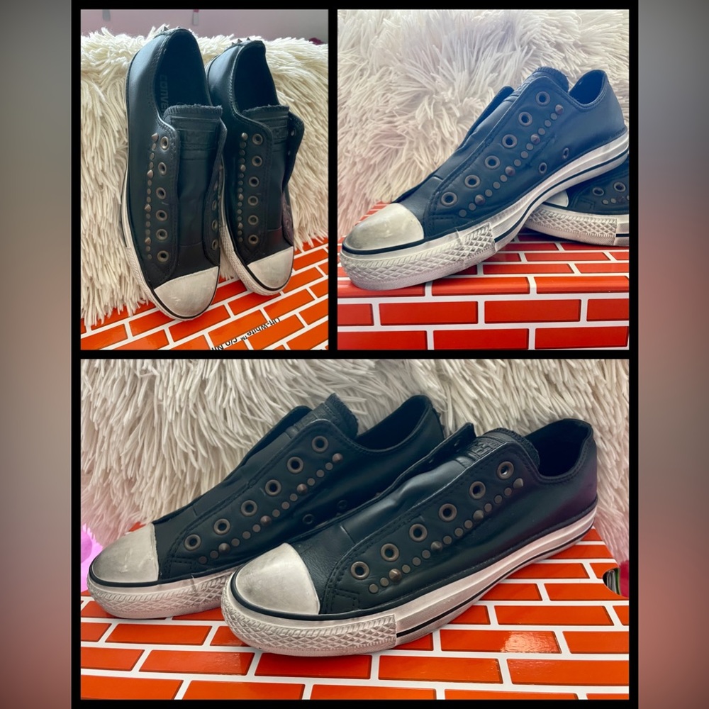 New Converse All Star Custom Made Leather Stud Slip O… - Gem